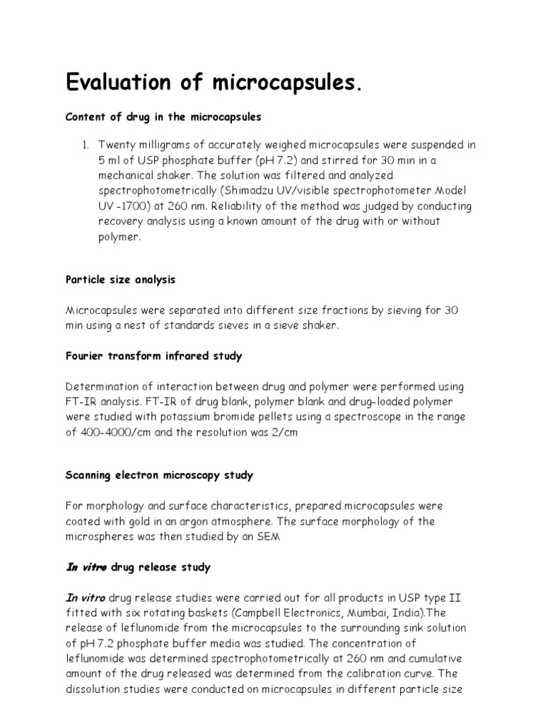 Evaluation of Micro Capsules | PDF | Spectrophotometry | Tablet (Pharmacy)