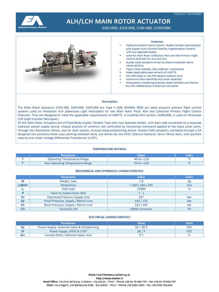 Alh - LCH Main Rotor Actuator | PDF | Actuator | Valve
