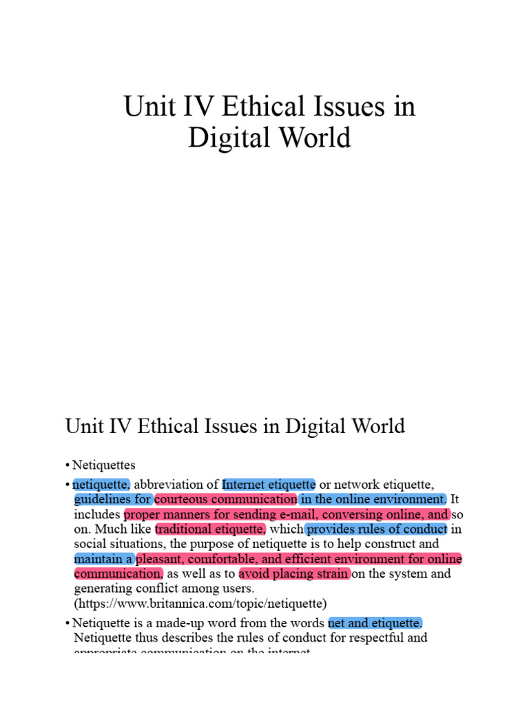 Unit IV Ethical Issues in Digital World | Download Free PDF | Communication | Cyberspace