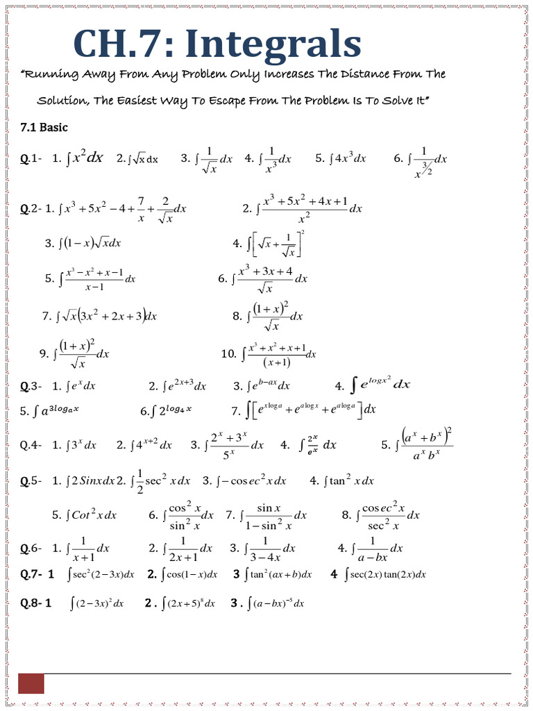 Integrals Practice Questions | PDF | Combinatorics | Euclidean Geometry