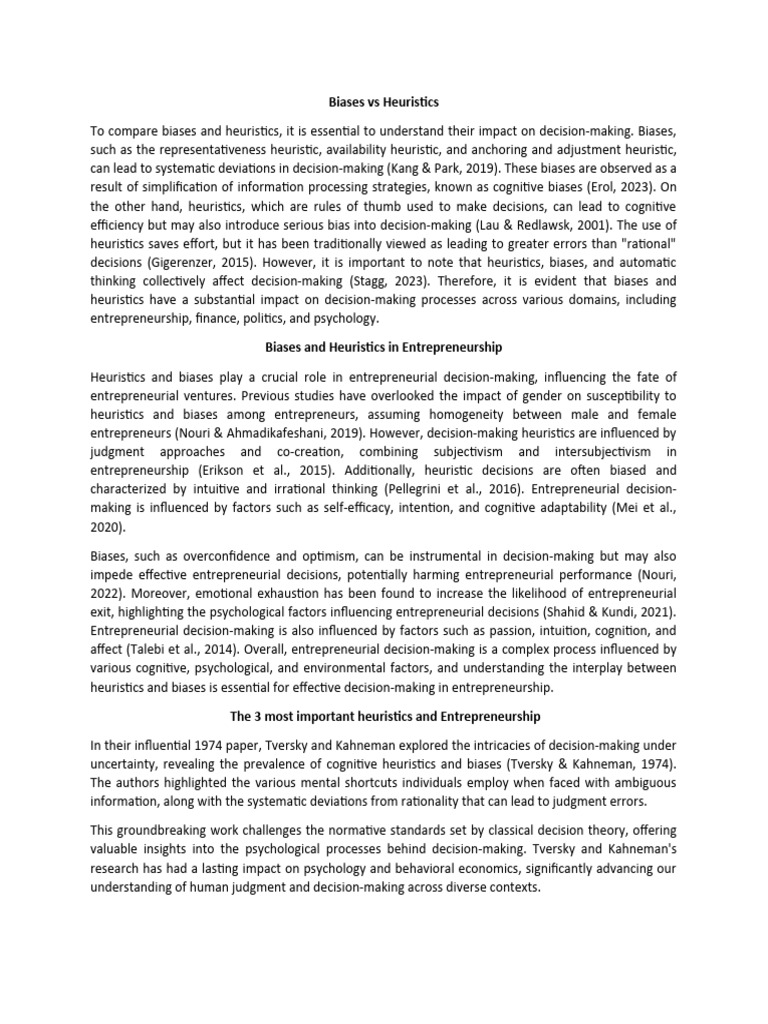 To Compare Biases and Heuristics | Download Free PDF | Entrepreneurship ...