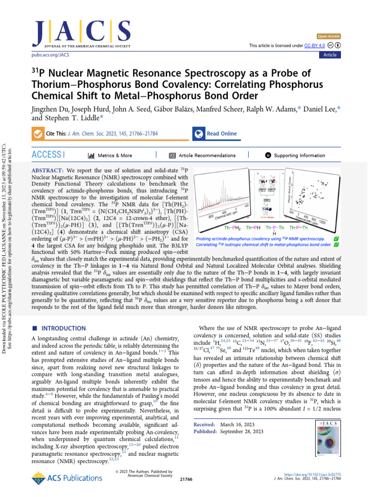 2023 Du JACS | PDF | Chemical Bond | Nuclear Magnetic Resonance