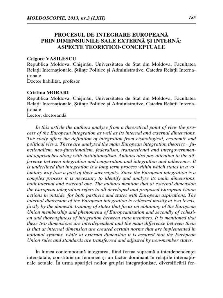 Procesul de Integrare Europeana Prin Dimensiunile Sale Externa Si ...