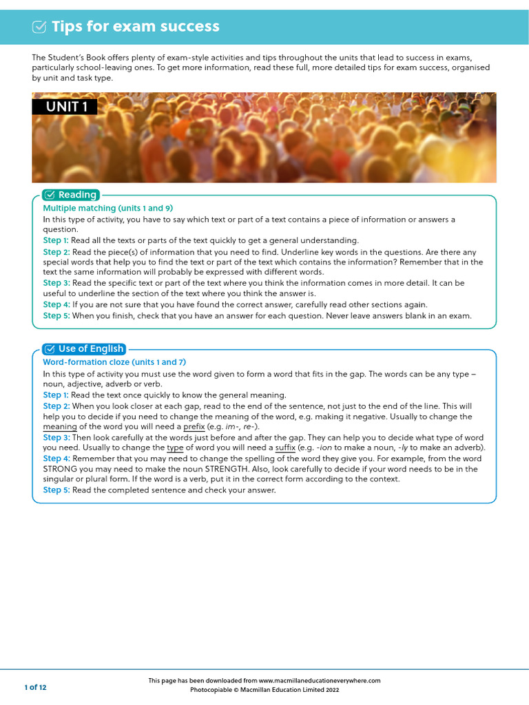 B2PLUS Tips For Exam Success | Download Free PDF | Verb | Word