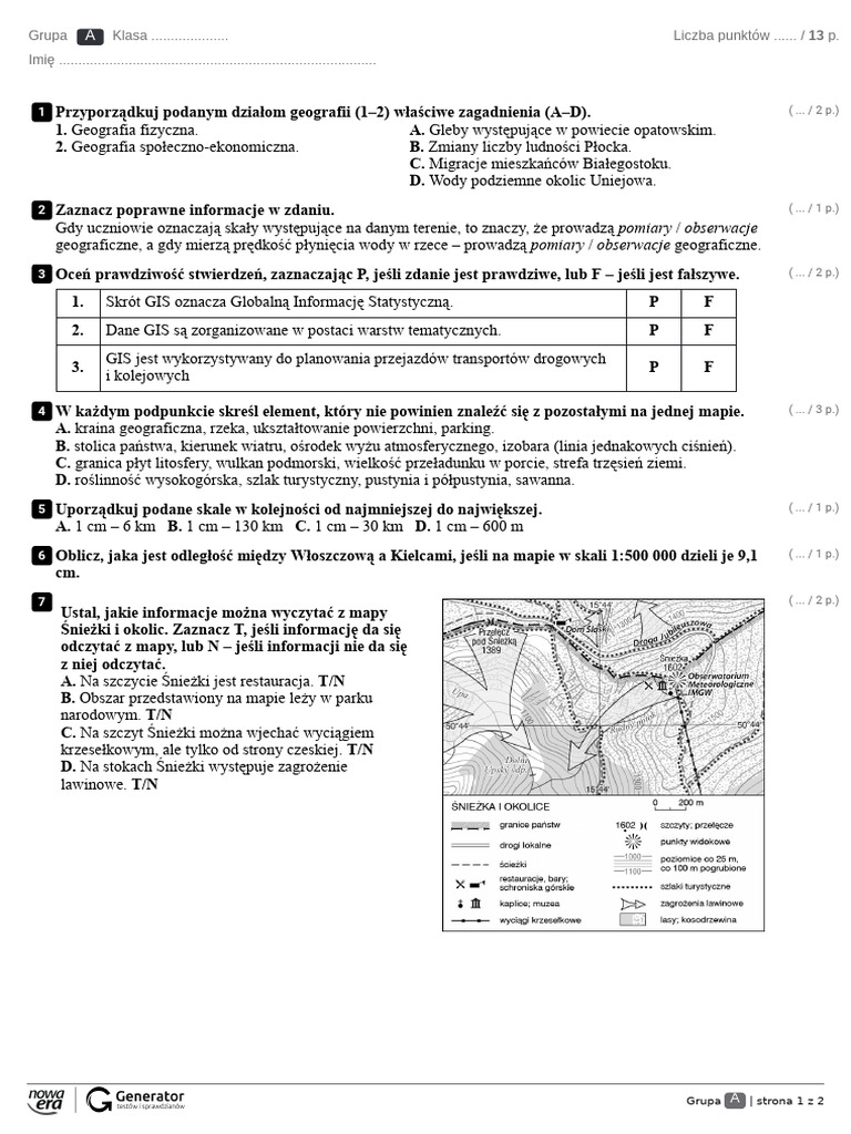 Test - Rozdział 1. Obraz Ziemi Test (Z Widoczną Punktacją) | PDF