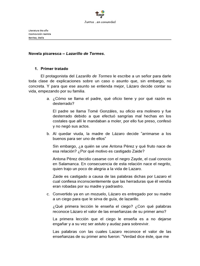 El Lazarillo de Tormes. Itinerario de Lectura I y II | PDF | Religión y ...