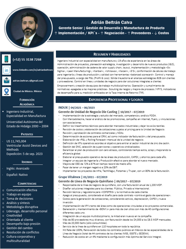 Adrián Beltrán Calva CV 2023 | PDF | Presupuesto | Ingeniería Industrial