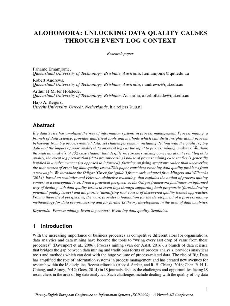 Alohomora Unlocking Data Quality Causes Through Event Log Contex ... Alohomora Unlocking Data Quality Causes Through Event Log Contex ...