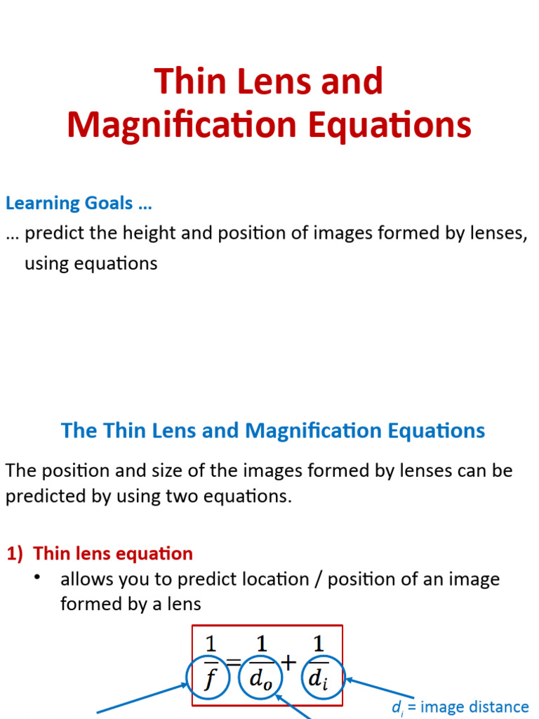 16 Thin Lens and Magnification Equation | PDF | Glass Applications ...