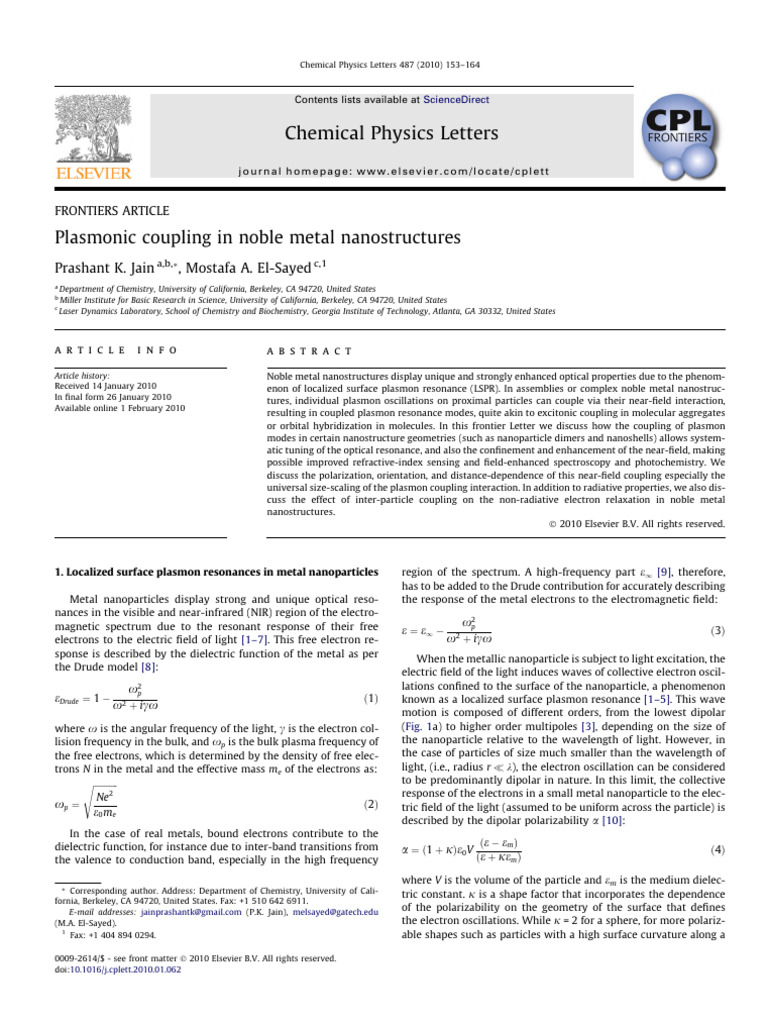 Plasmonic Coupling in Noble Metal Nanostructures | PDF | Surface ...
