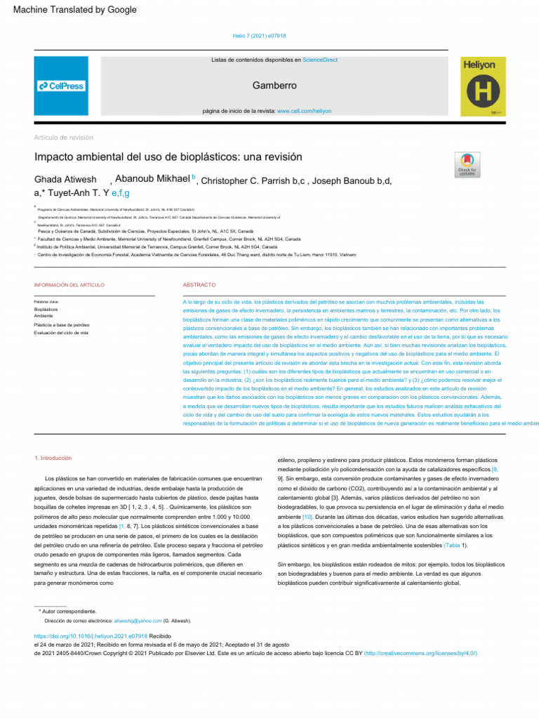 Environmental Impact of Bioplastic Use | PDF
