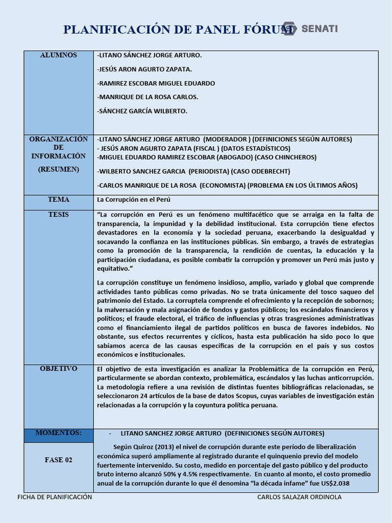 Ficha de Planifiación de Panel | PDF | Corrupción política | America latina