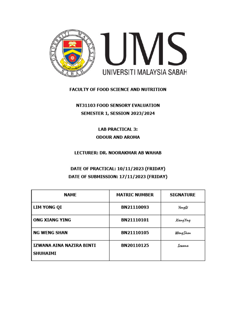 Food Sensory Lab Practical 3-1 | PDF | Odor | Neuroscience
