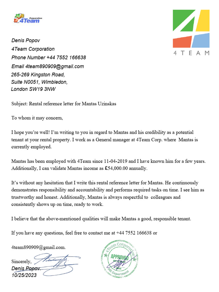 Rental Reference Letter | PDF