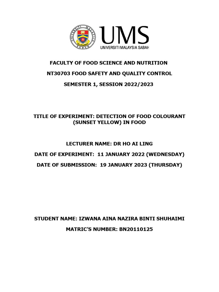 Lab 1 Food Safety | PDF | Spectrophotometry | High Performance Liquid ...