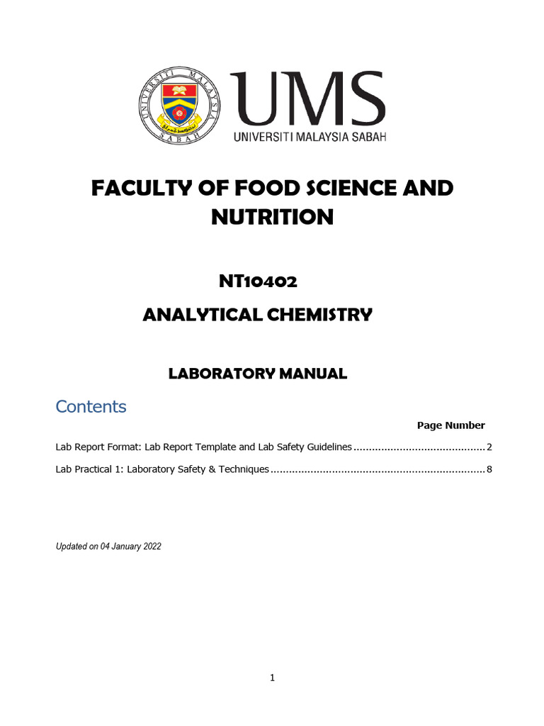 Lab Practical 1 - Laboratory Safety and Techniques - NT10402 Analytical Chemistry (UPDATED ...