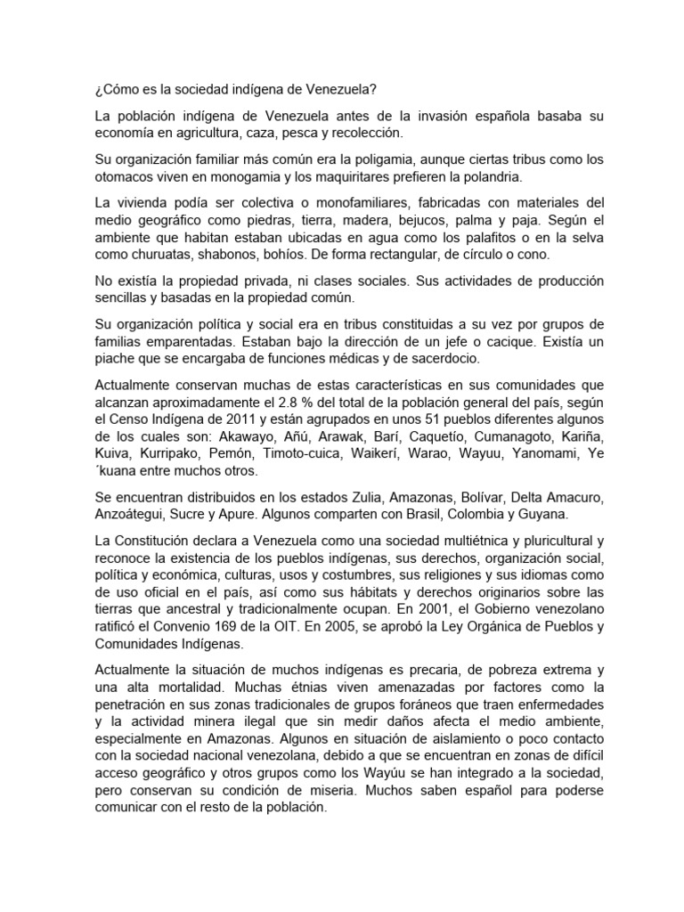 La Sociedad Indígena de Venezuela | PDF | Venezuela | Pueblos Indígenas ...