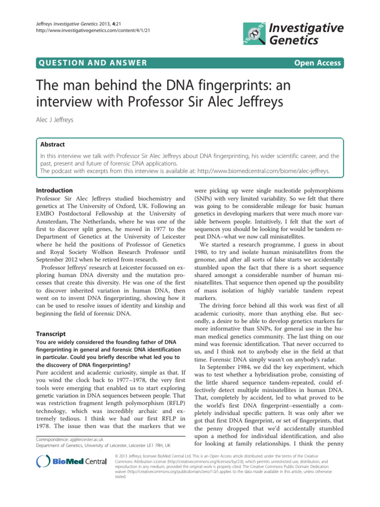 The Man Behind The DNA Fingerprints: An Interview With Professor Sir ...