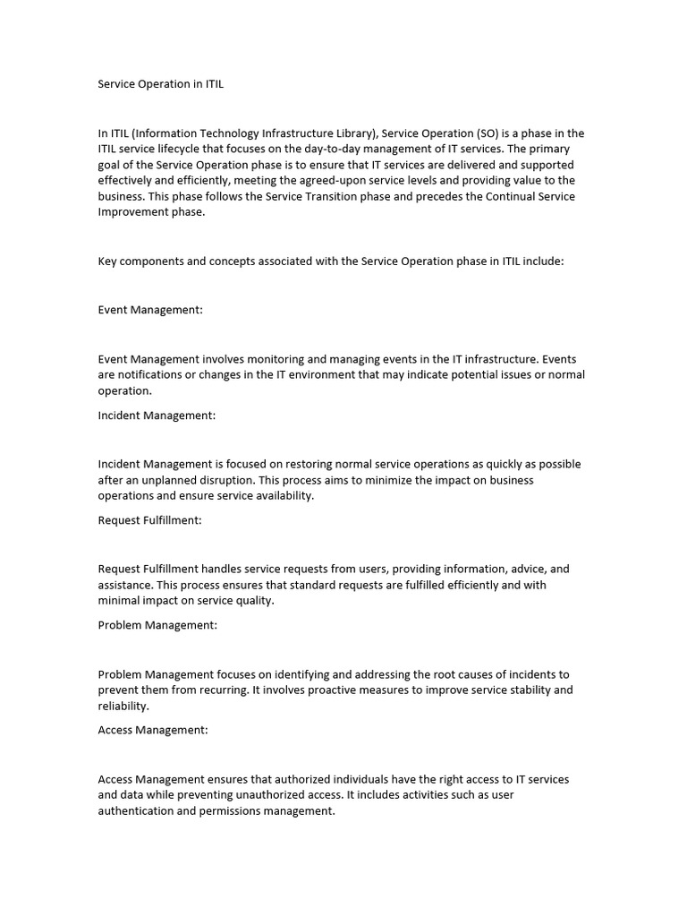 Service Operation in ITIL | Download Free PDF | It Service Management ...