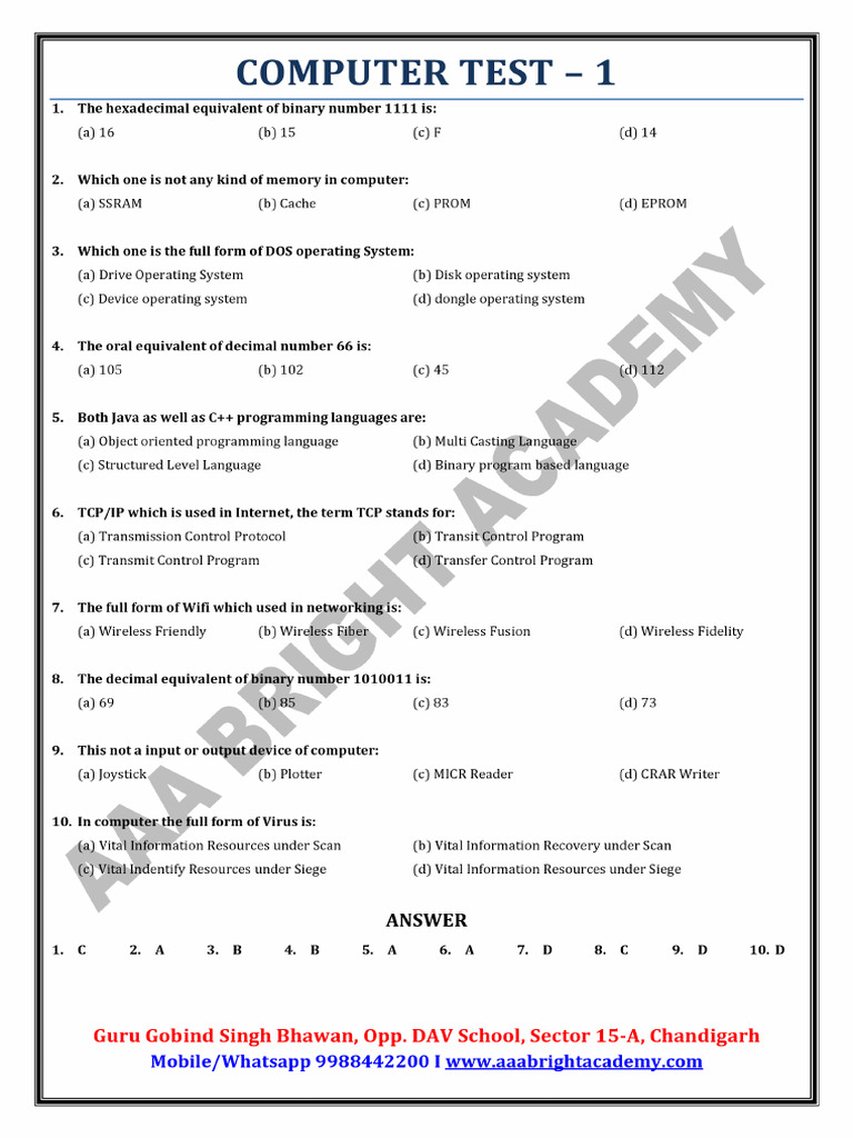 Computer Test - 1 | PDF