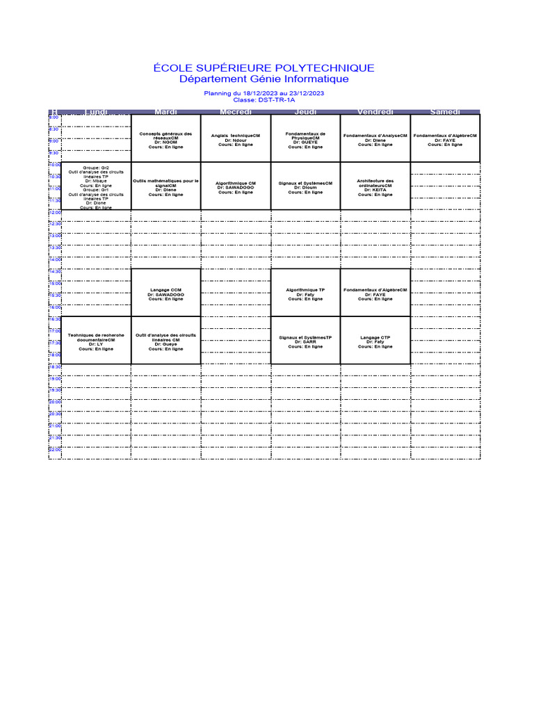 Emploi Du Temps DST-TR 1A - 26 | PDF