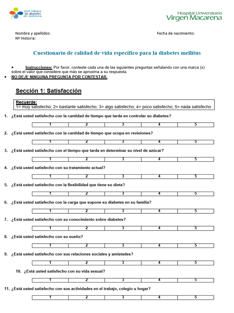 Cuestionario de Calidad de Vida EsDQOL | PDF | Diabetes