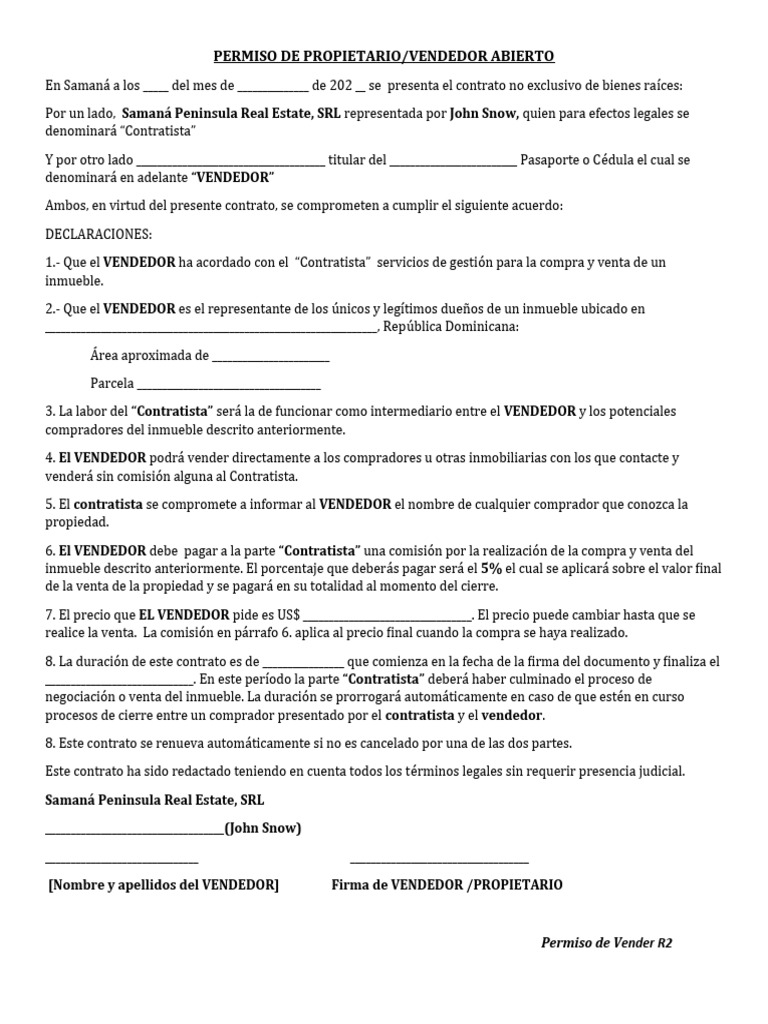 Permiso para Vender | PDF | Bienes raíces Permiso para Vender | PDF | Bienes raíces