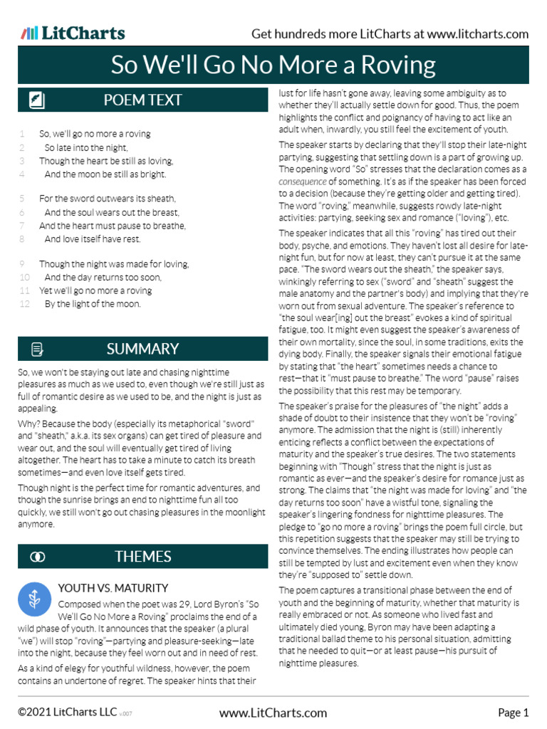LitCharts So We LL Go No More A Roving | Download Free PDF | Poetry ...