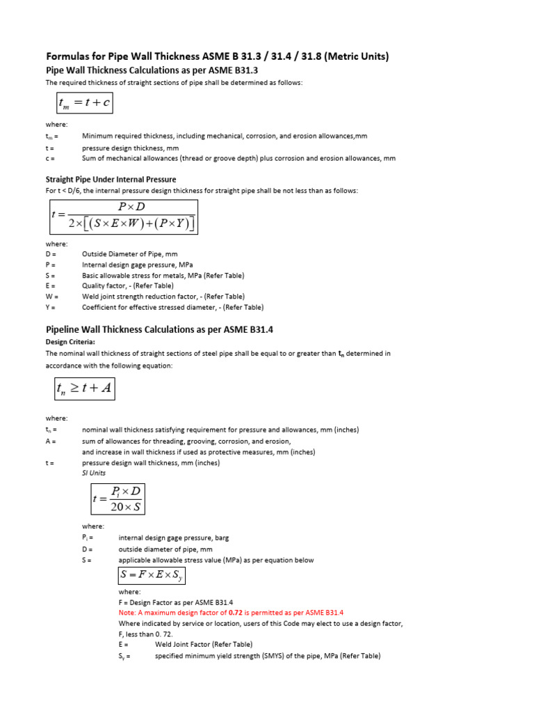 Pipe Wall Thickness Calculations As Per ASME | PDF | Pipe (Fluid ...