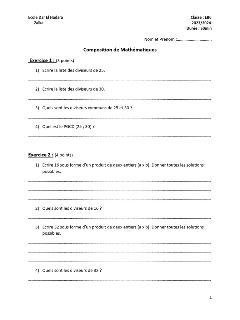 Recitation Maths Eb6 PGCD | PDF