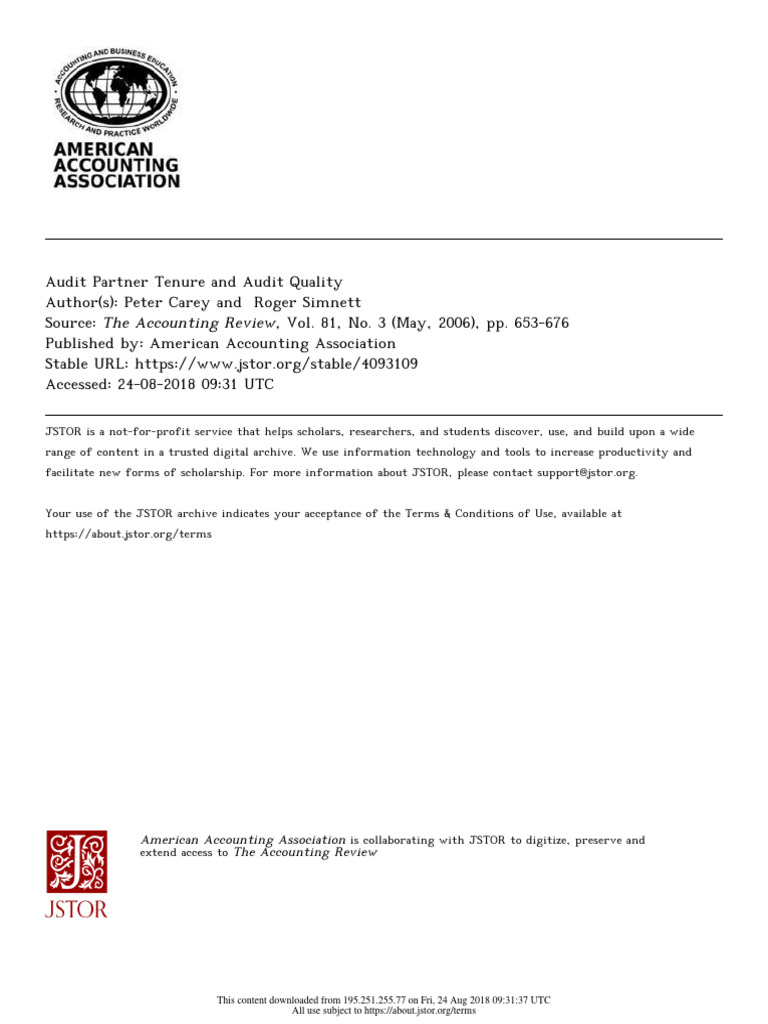 Audit Partner Tenure and Audit Quality | PDF | Going Concern | Audit