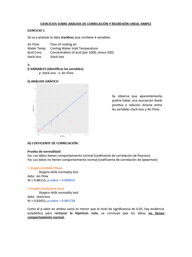 EJERCICIOS SOBRE ANÁLISIS DE CORRELACIÓN Y REGRESIÓN LINEAL SIMPLE | PDF | Coeficiente de ...