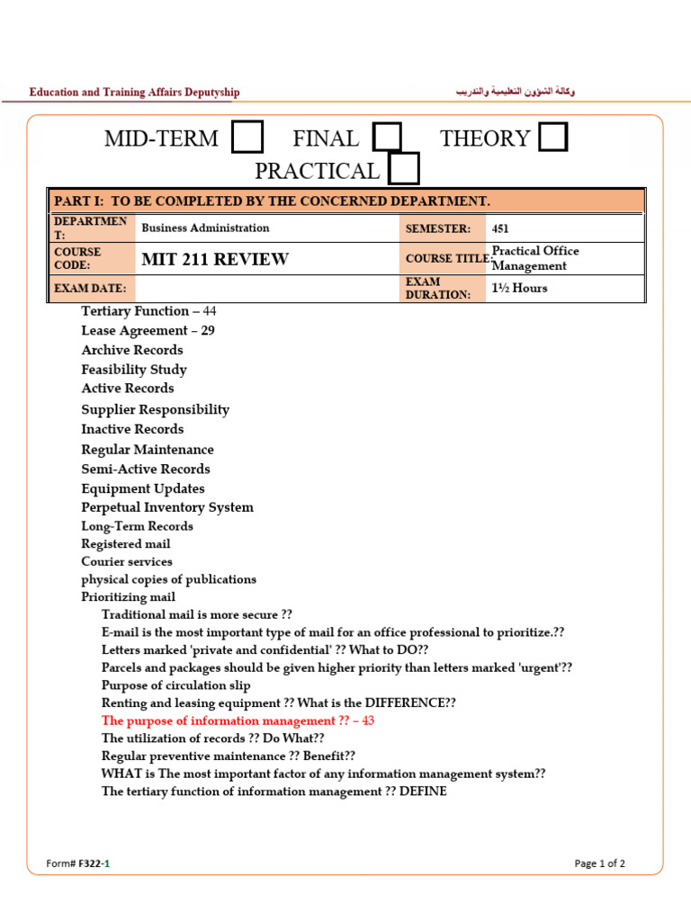Mit-211-Final Exam Review Sem 451 | PDF | Mail | Inventory