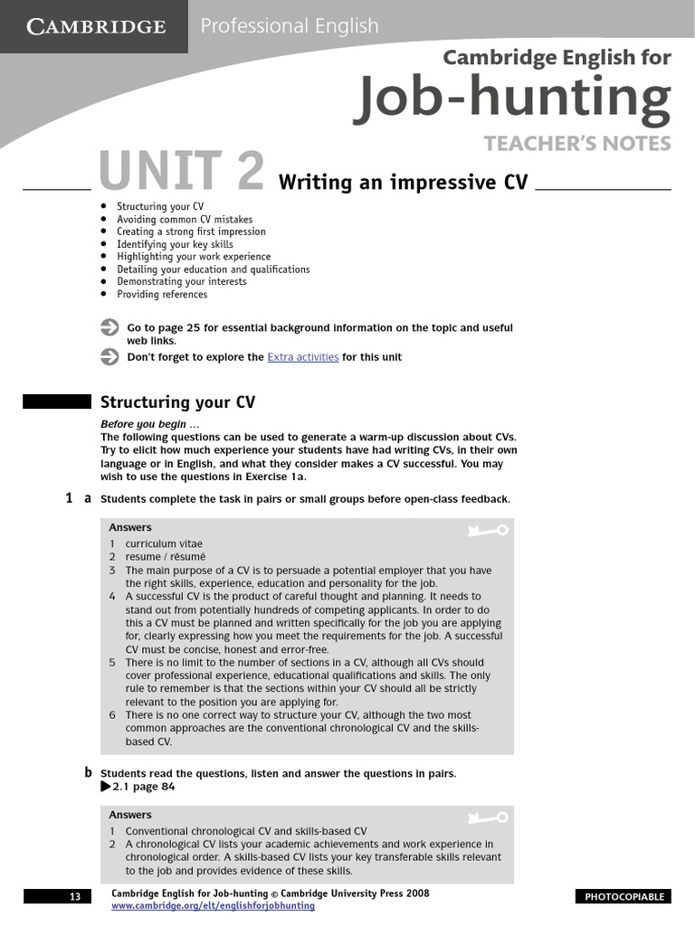 Job-hunting-Unit2+3-TeachersBook | PDF | Résumé | Thesis