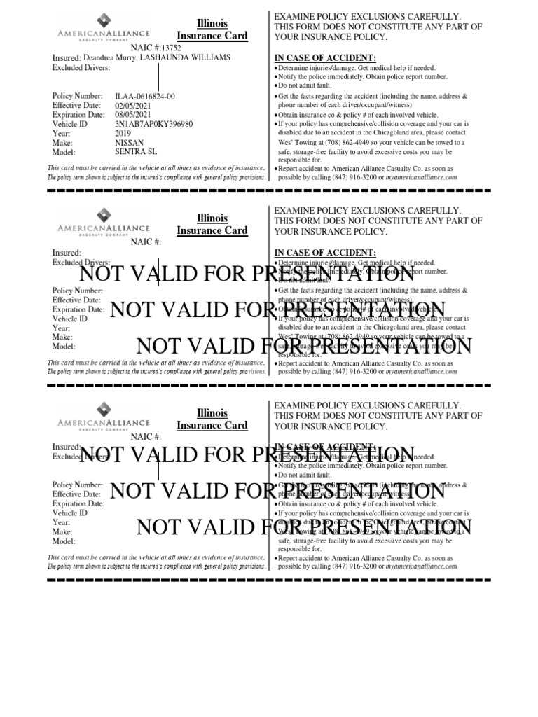 Illinois Insurance Card Guidelines | PDF | Traffic Collision | Insurance