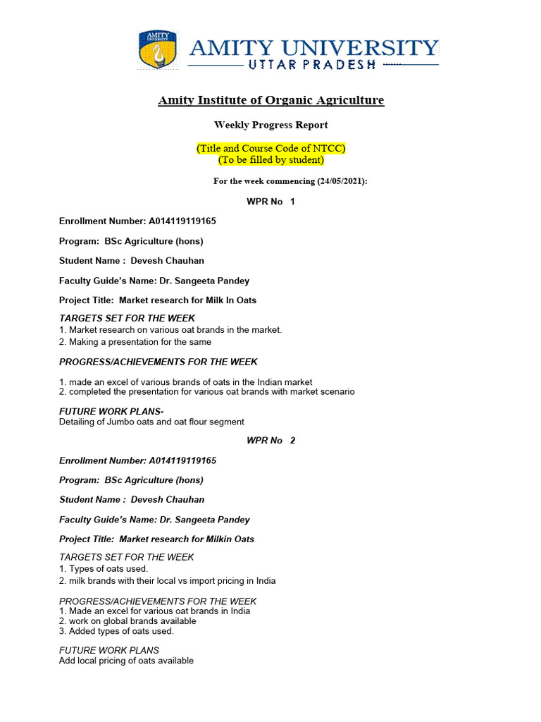 WPR Format - Devesh (A014119119165) | PDF | Food Industry | Food And Drink