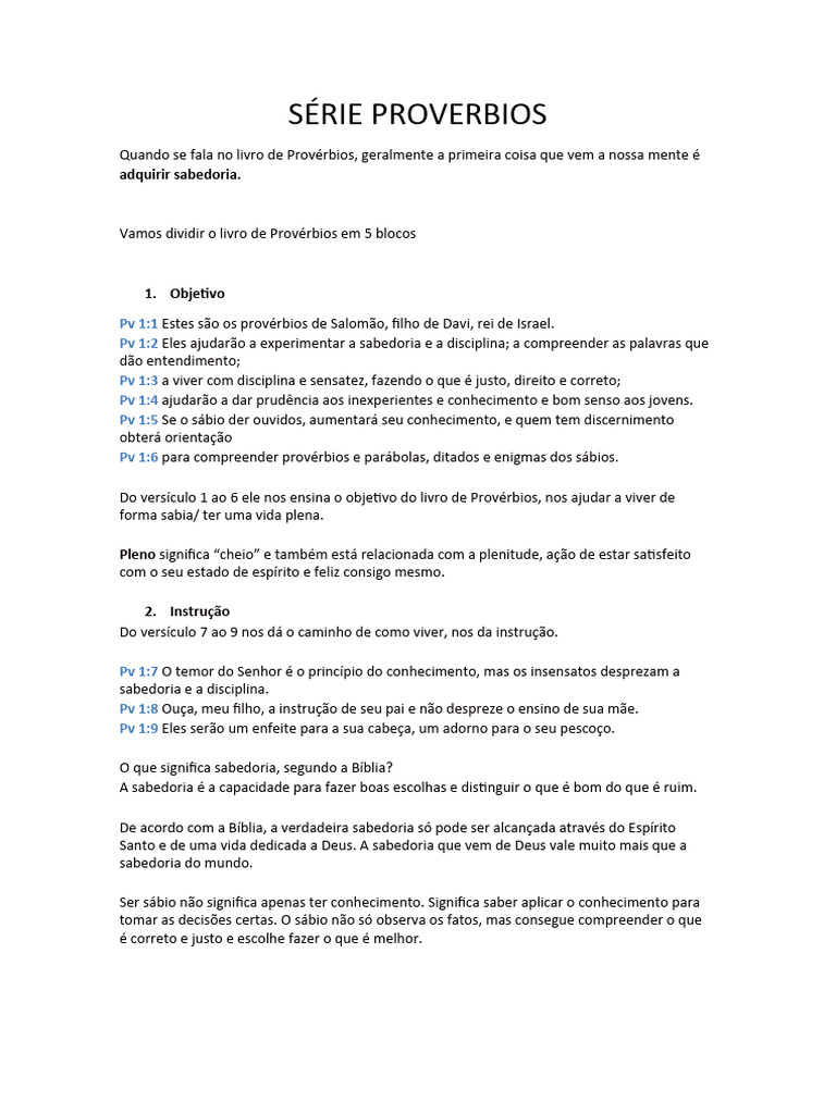 Série Proverbios | PDF | Sabedoria | Livro dos Provérbios