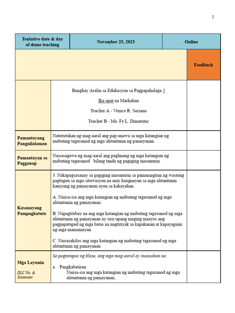 1st Draft of Lesson Plan | PDF