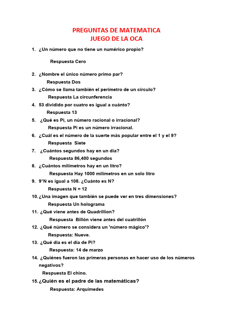 PREGUNTAS DE MATEMATICA CONCURSO | PDF | Pi | Matemáticas