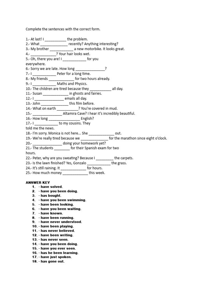 Sheet On Present and Past Perfect Continous | PDF