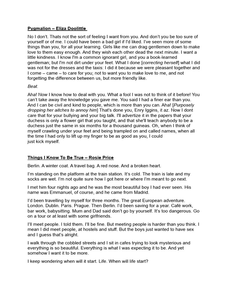 Monologues | PDF | Pygmalion (Play)