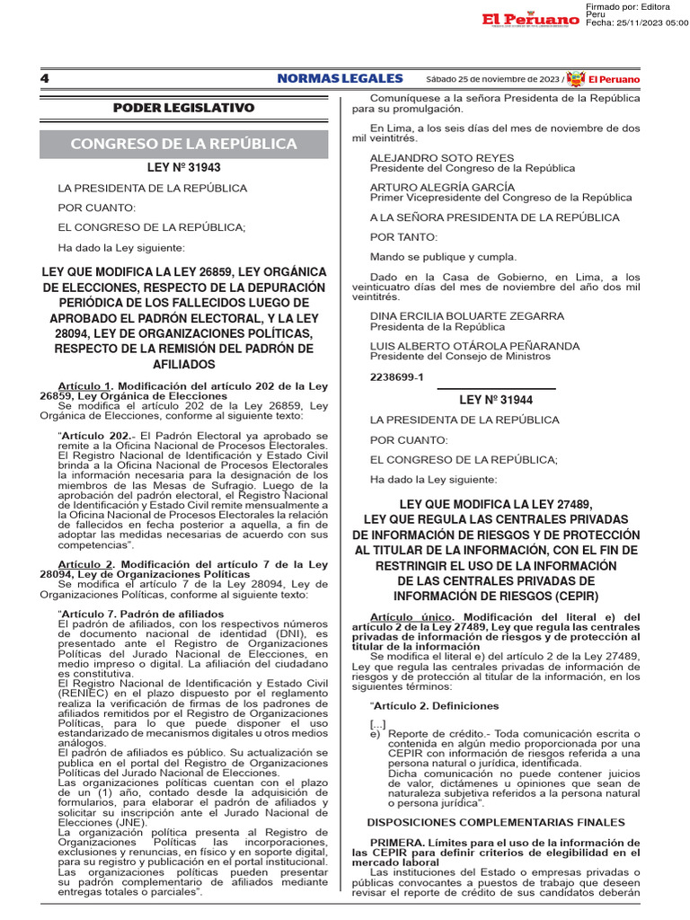 Congreso de La República: Normas Legales | PDF | Instituciones sociales | Justicia