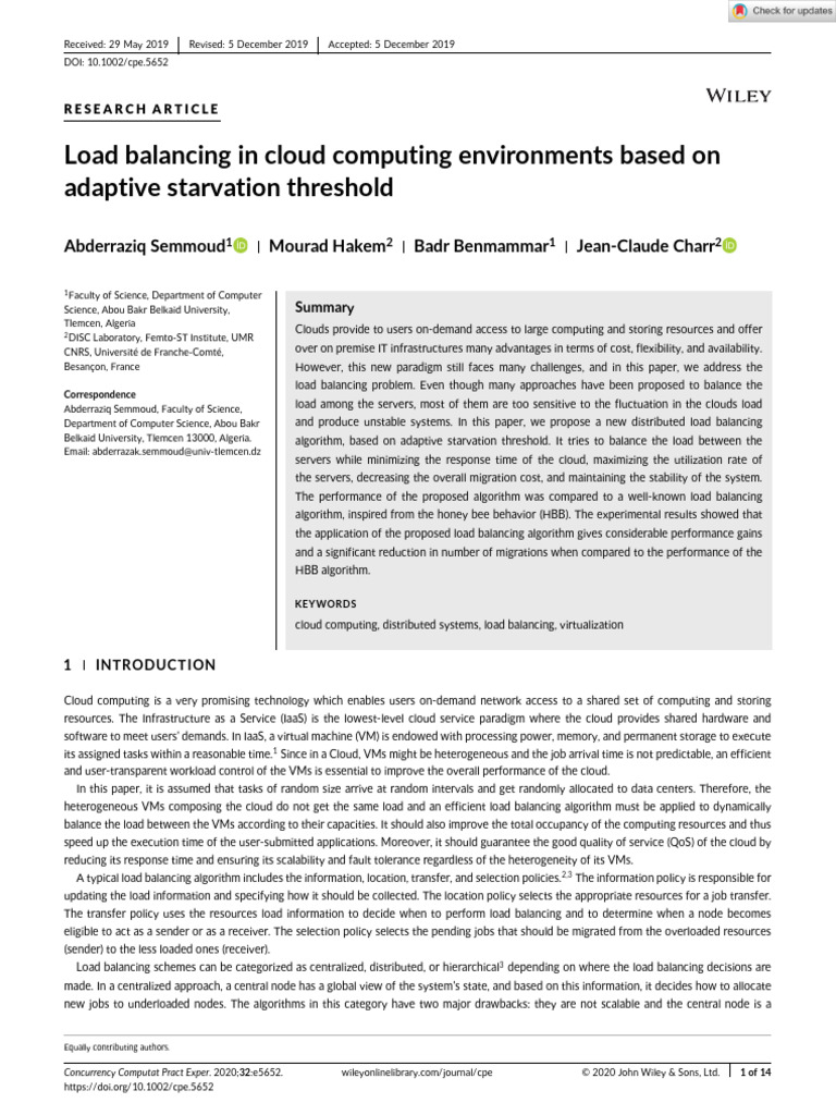 Load Balancing In Cloud Computing Environments Based On Adaptive Starvation Pdf Load