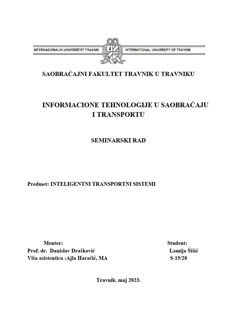 INTELIGENTNI TRANSPORTNI SISTEMI - Seminarski Rad | PDF