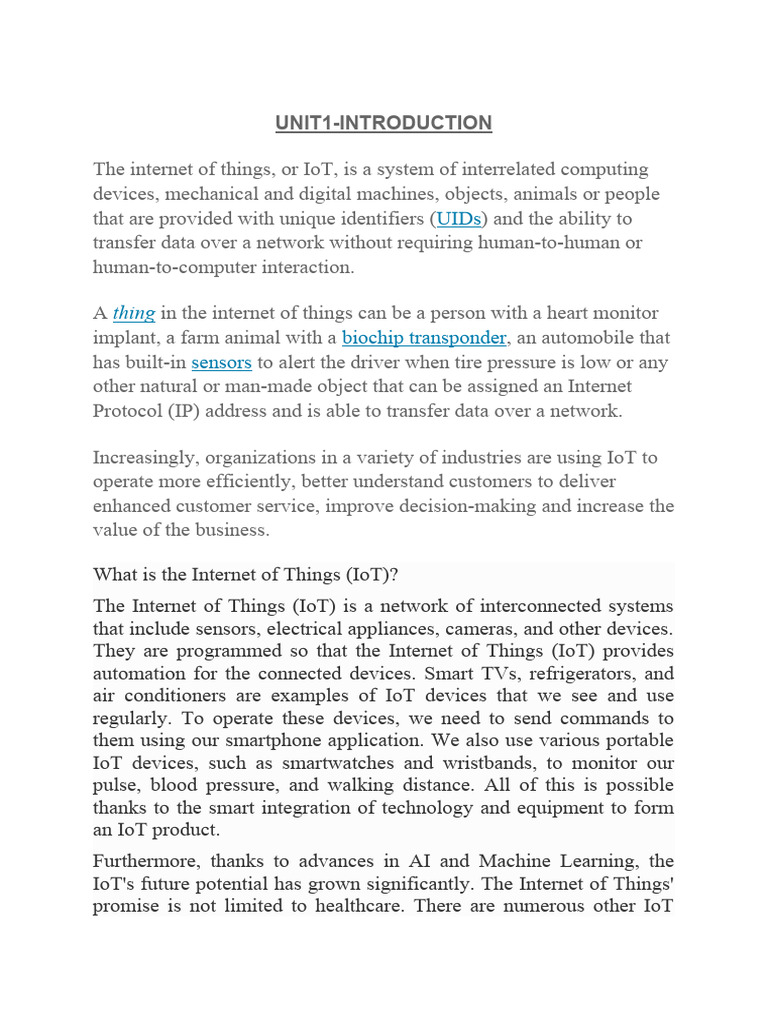 The Internet of Things Unit 1 | PDF | Internet Of Things | Computer Network