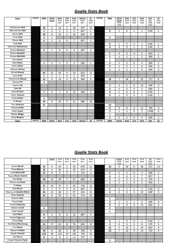 Individual Stats Goalie | PDF