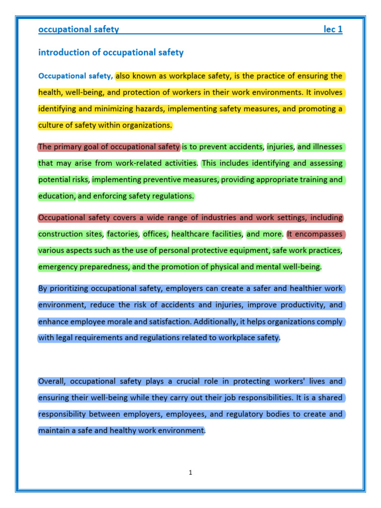 Lec-1 Introduction of Occupational Safety | PDF | Occupational Safety ...
