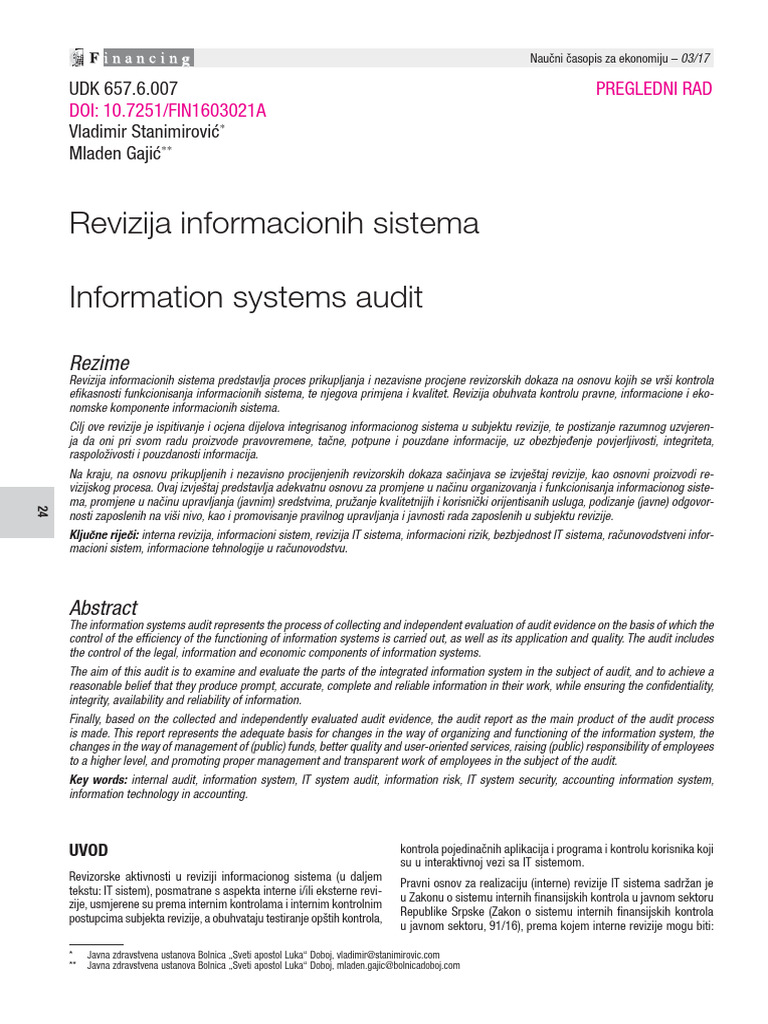 Revizija Informacionih Sistema | PDF