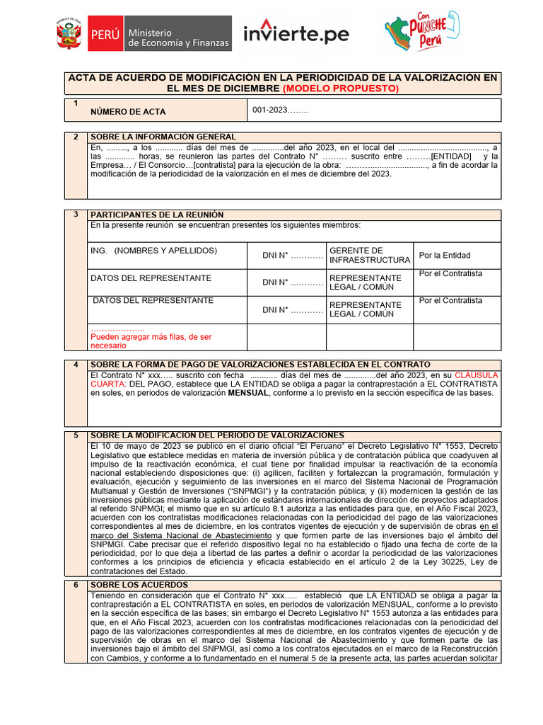 Acta de Acuerdo de Modificación en La Periodicidad | PDF