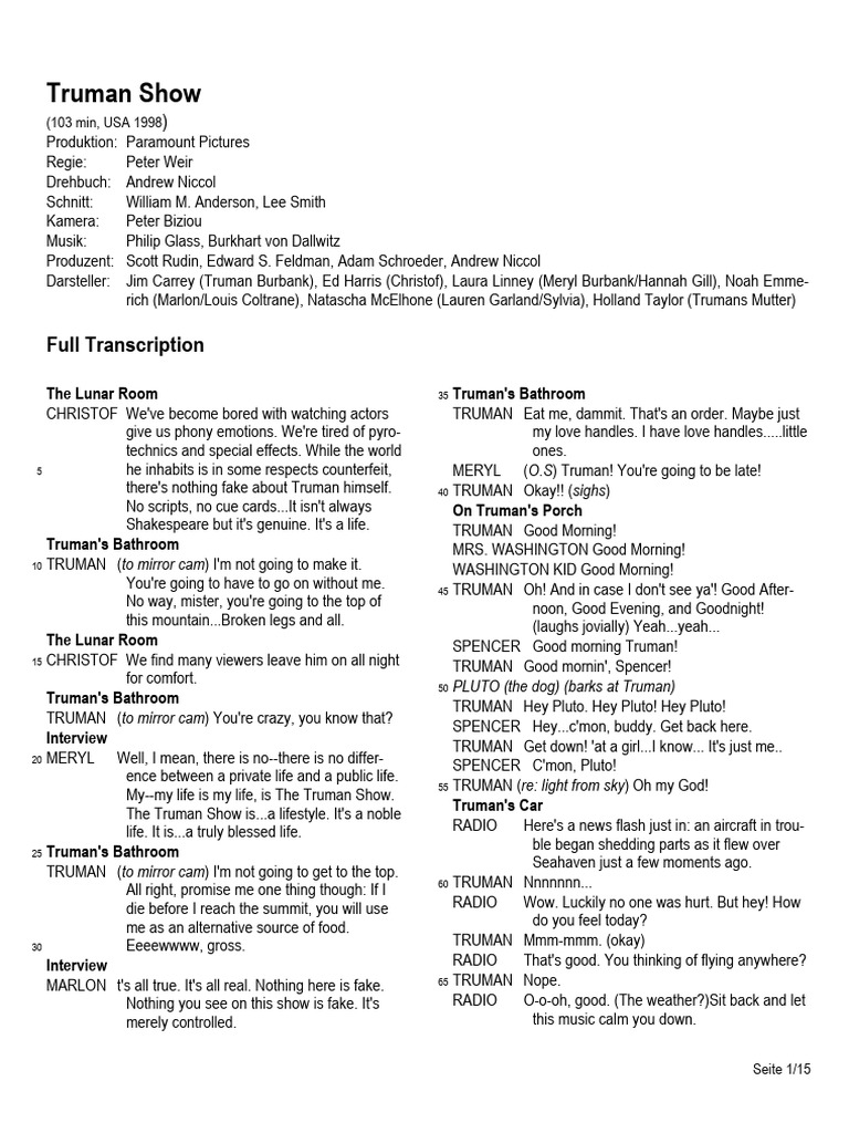 Full Transcription Truman Show | PDF
